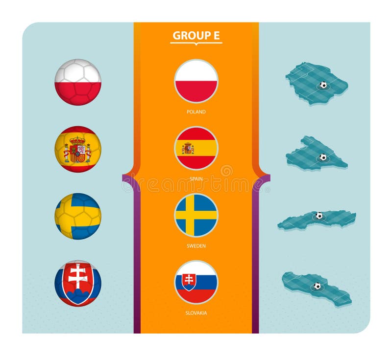 Flags and Isometric Map with Football Field of Group E Stock Vector ...