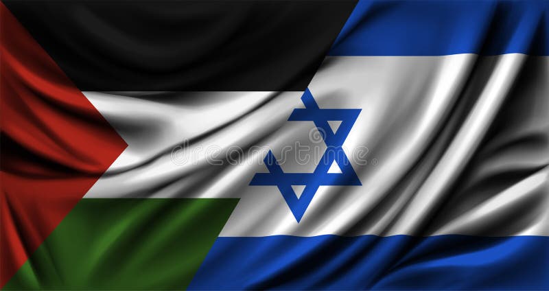 Flags of Israel and Palestine Fluttering Together. Vector Illustration ...