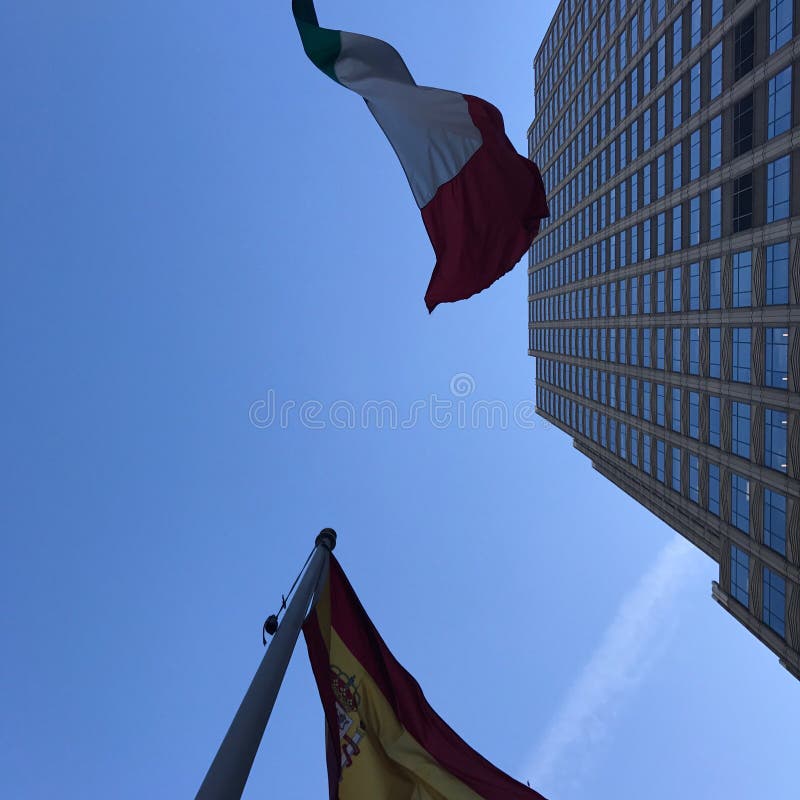 Flags Looking Over Building Stock Image - Image of blue, looking: 101321227