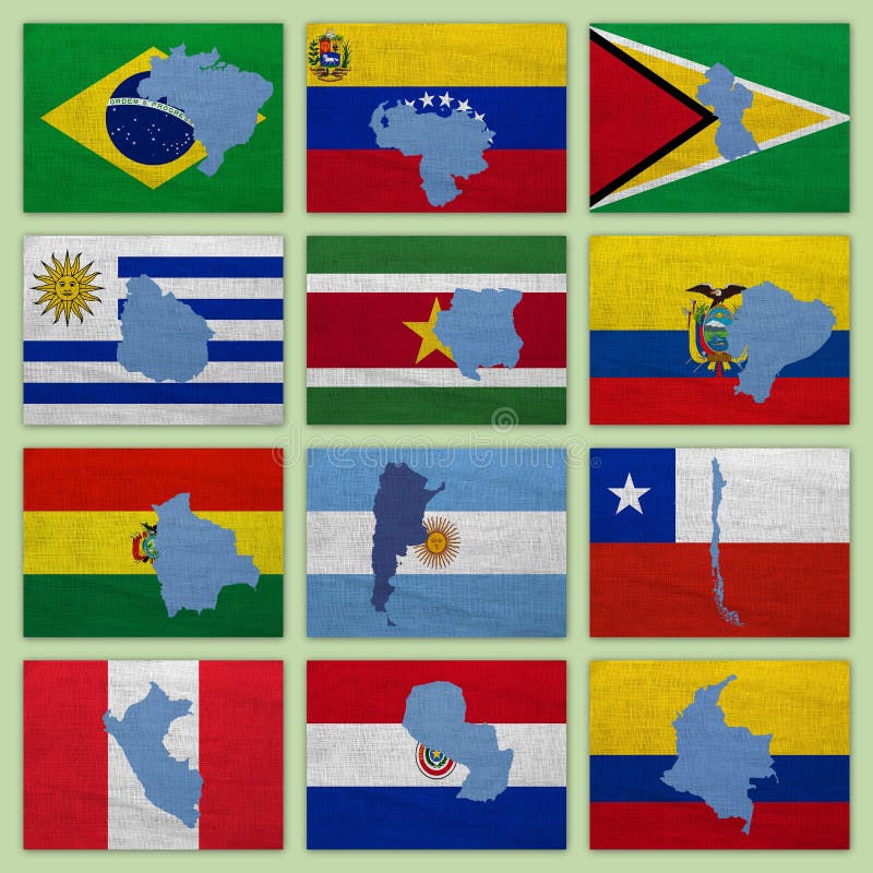 Flags and Maps of South America Countries Stock Image - Image of ...