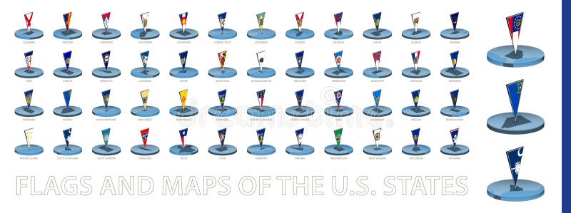 Flags and Maps of the US States in Round Isometric Style with ...