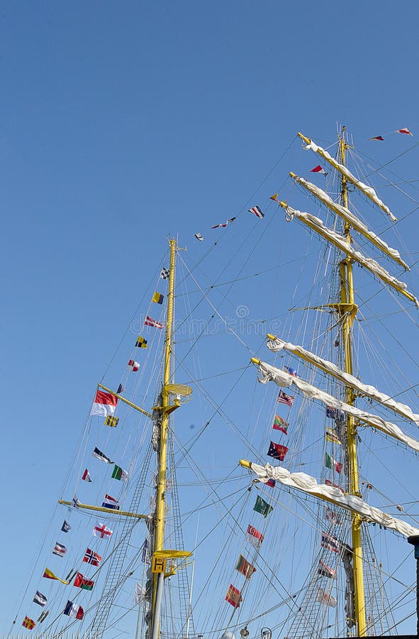 Flags and Masts on a Sailing Ship Stock Image - Image of flags, barque ...