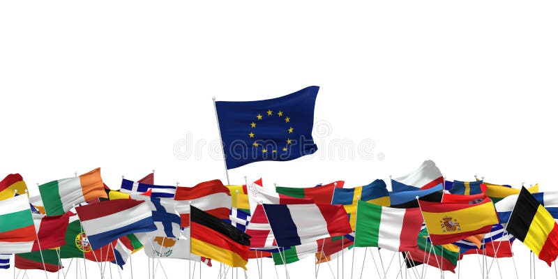Flags of Member Countries of the European Union and Large European Flag ...