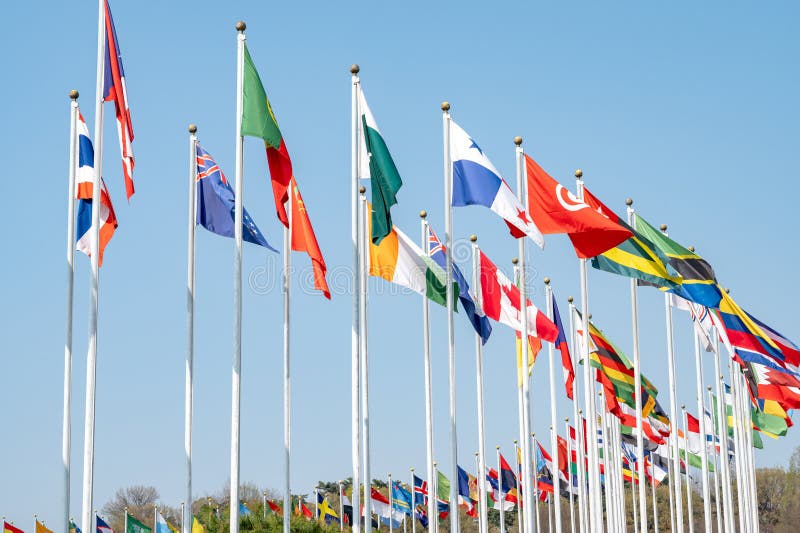 Flags of Multiple Countries Waving in the Wind Stock Photo - Image of ...