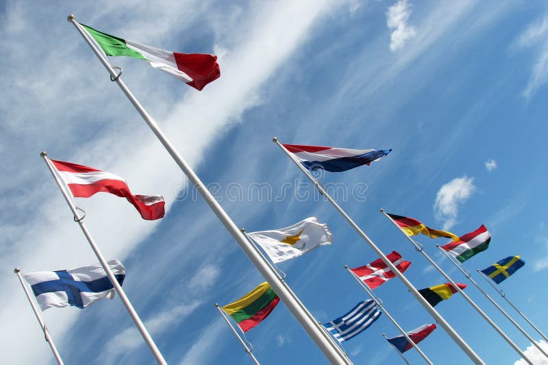 Olika Flaggor För Land Som Flyger National Arkivfoto - Bild av ...