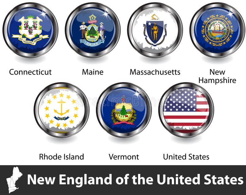 Flags of New England, US stock vector. Illustration of american - 187654063
