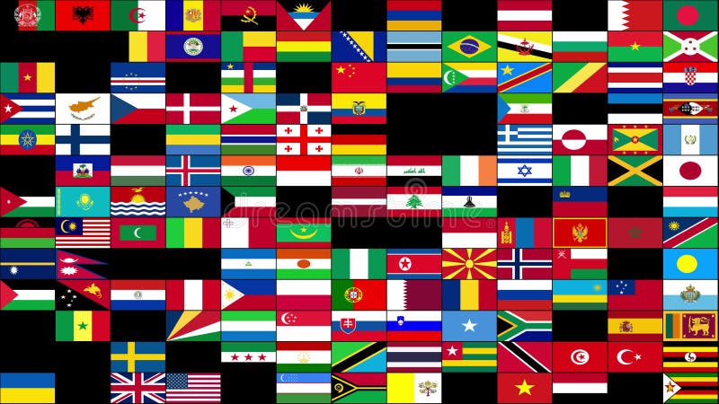 Flags of Numerous World Nations in a 13x13 Grid with Names in ...