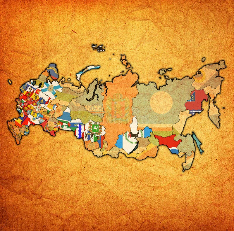 Flags of Oblasts on Administration Map of Russia Stock Image - Image of ...