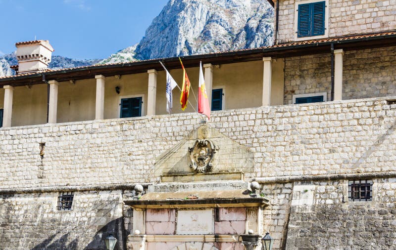 Flags on Old Building in Kotor Stock Photo - Image of destination ...