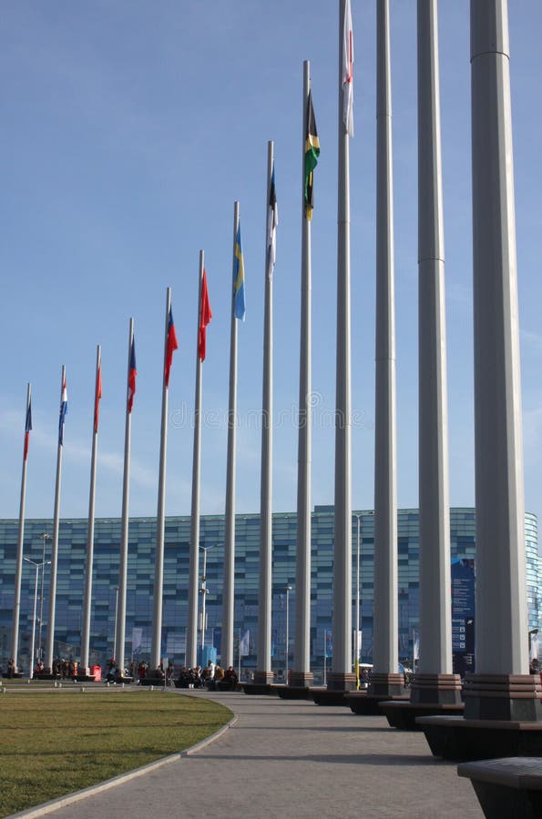 Flags in Olympic Park in Sochi Editorial Image - Image of blue, flag ...