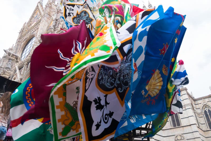 Flags of palio in Siena stock photo. Image of gothic - 56148222