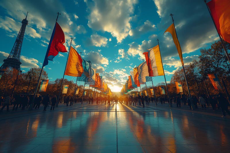 Flags of Participating Nations Fluttering in the Breeze, Representing ...