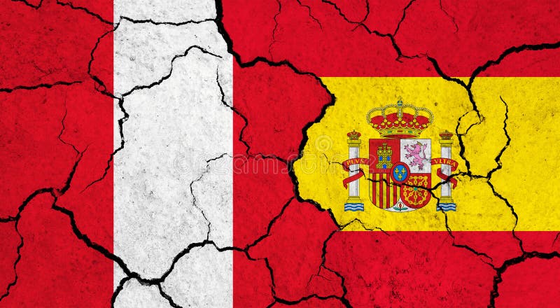 Flags of Peru and Spain on Cracked Surface Stock Illustration ...