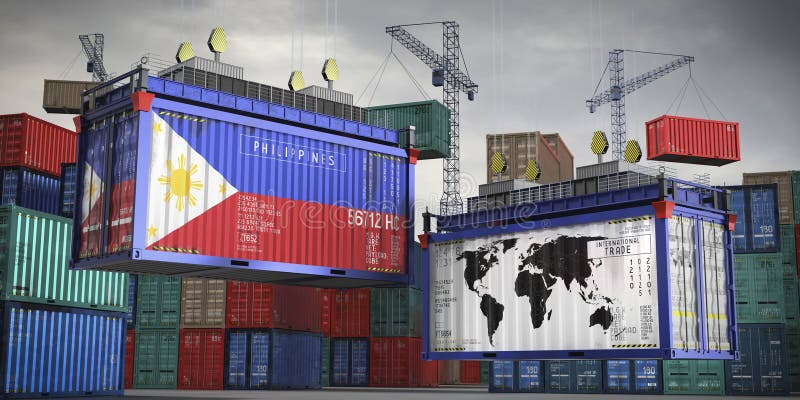 Flags of Philippines and World Map on Cargo Containers - International ...