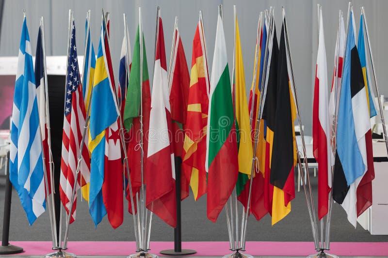 Flags with Pole of Various Nations Stock Photo - Image of banner ...