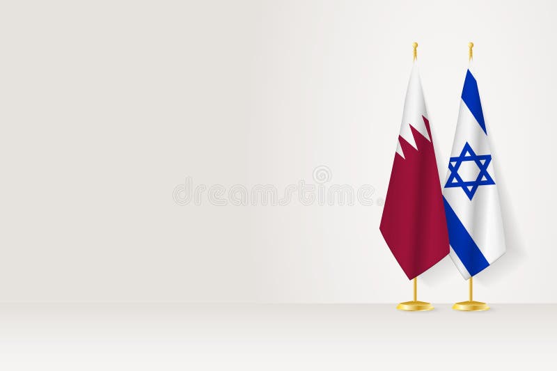 Flags of Qatar and Israel on Flag Stand, Meeting between Two Countries ...