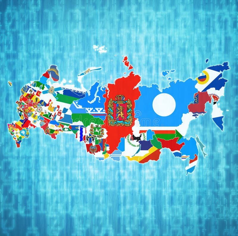 Flags of Regions on Administration Map of Russia Stock Image - Image of ...