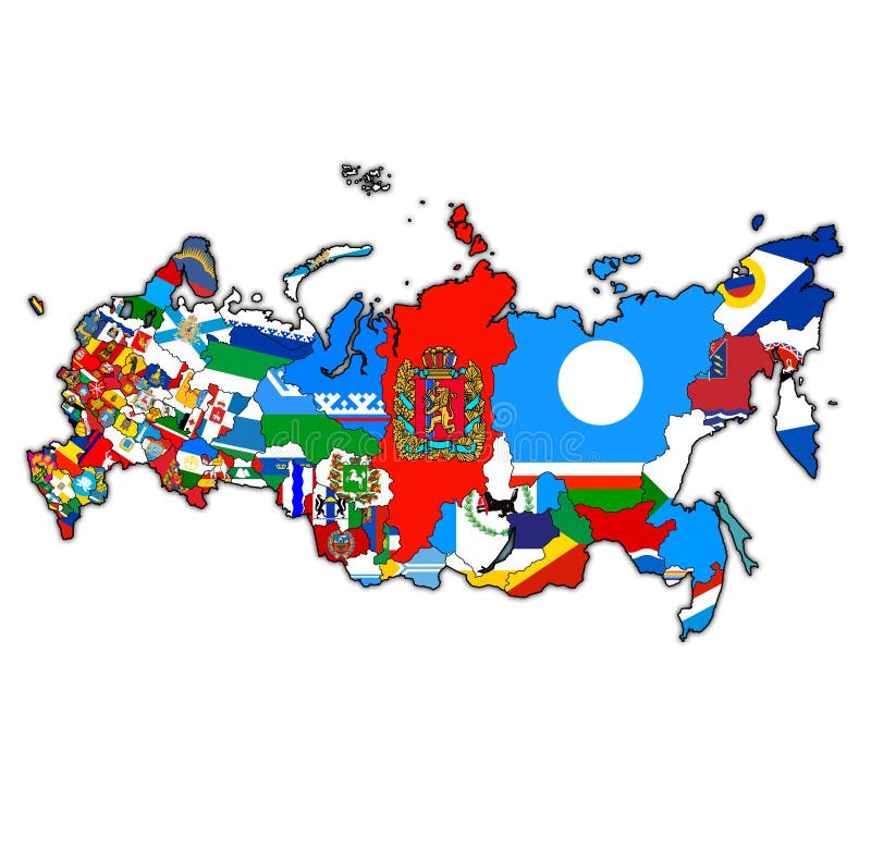 Flags of Regions on Administration Map of Russia Stock Image - Image of ...