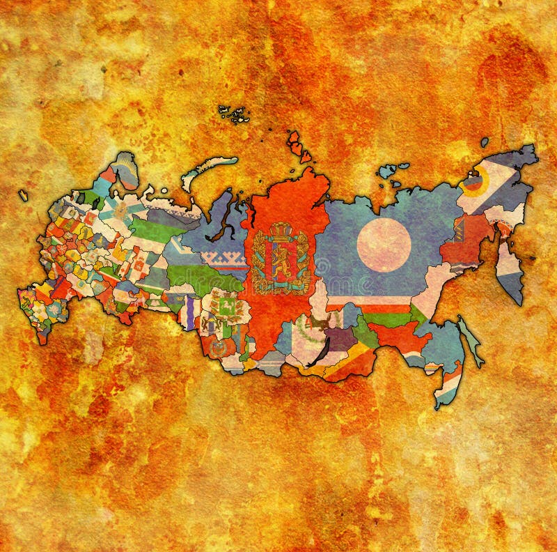 Flags of Regions on Administration Map of Russia Stock Illustration ...