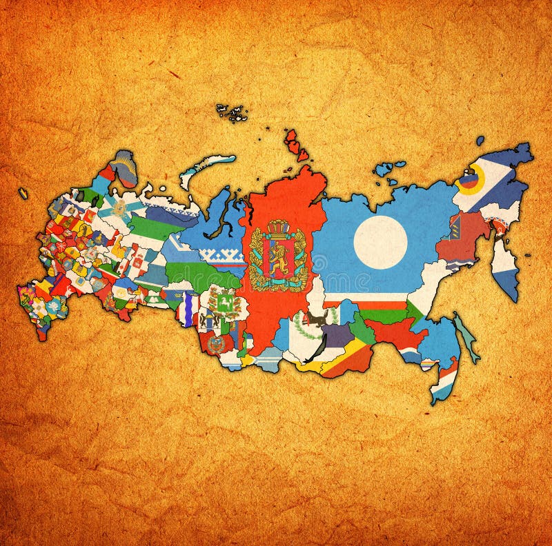 Flags of Regions on Administration Map of Russia Stock Image - Image of ...