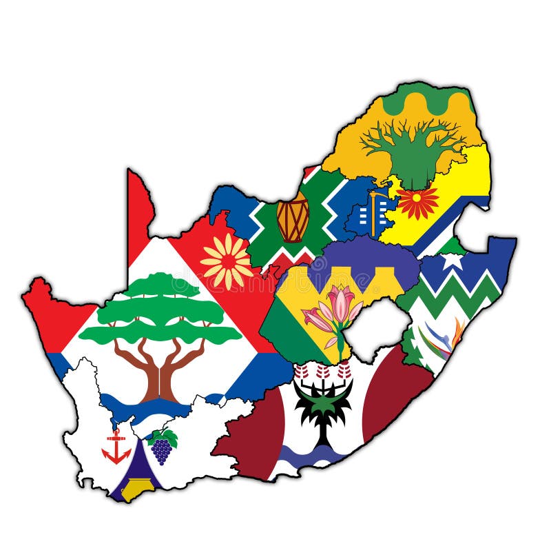 Flags of Regions on Administration Map of South Africa Stock ...