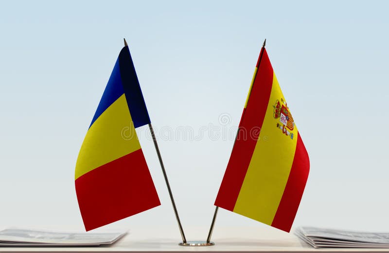 Flags of Romania and Spain stock illustration. Illustration of indoor ...