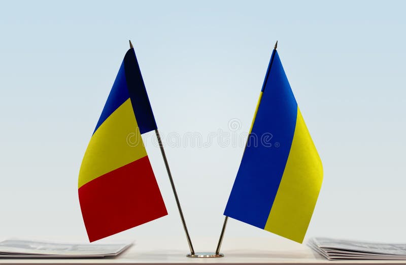 Flags of Romania and Ukraine Stock Photo - Image of event, indoor ...