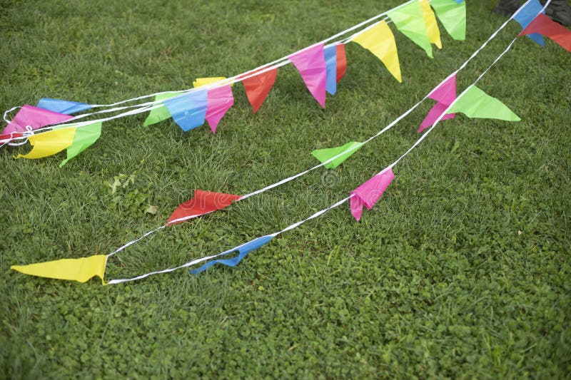 Flags on a Rope. Flags of Different Colors on the Ropes Stock Photo ...