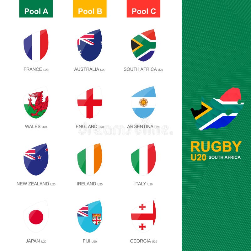 Flags in Rugby Style Sorted by Pool for U20 Rugby Competition, Rugby ...