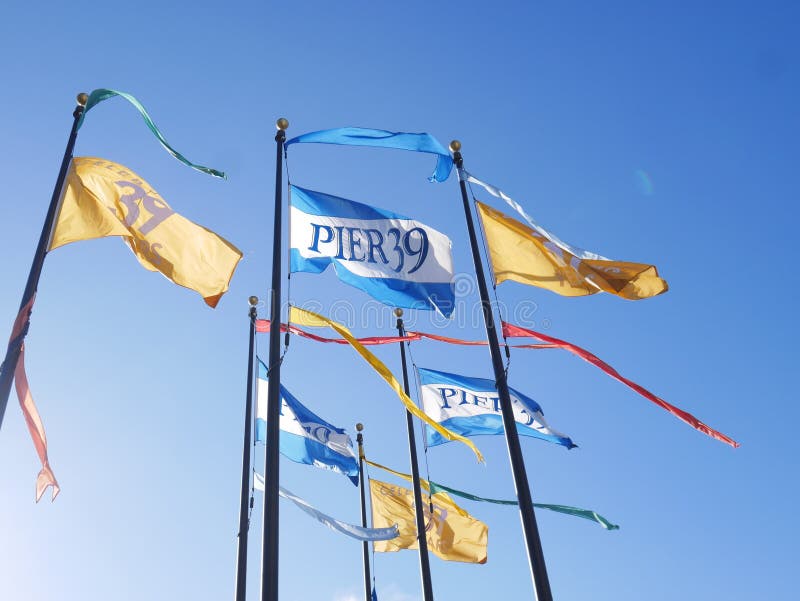 Pier 39 Flags in San Francisco Editorial Stock Image - Image of blue ...