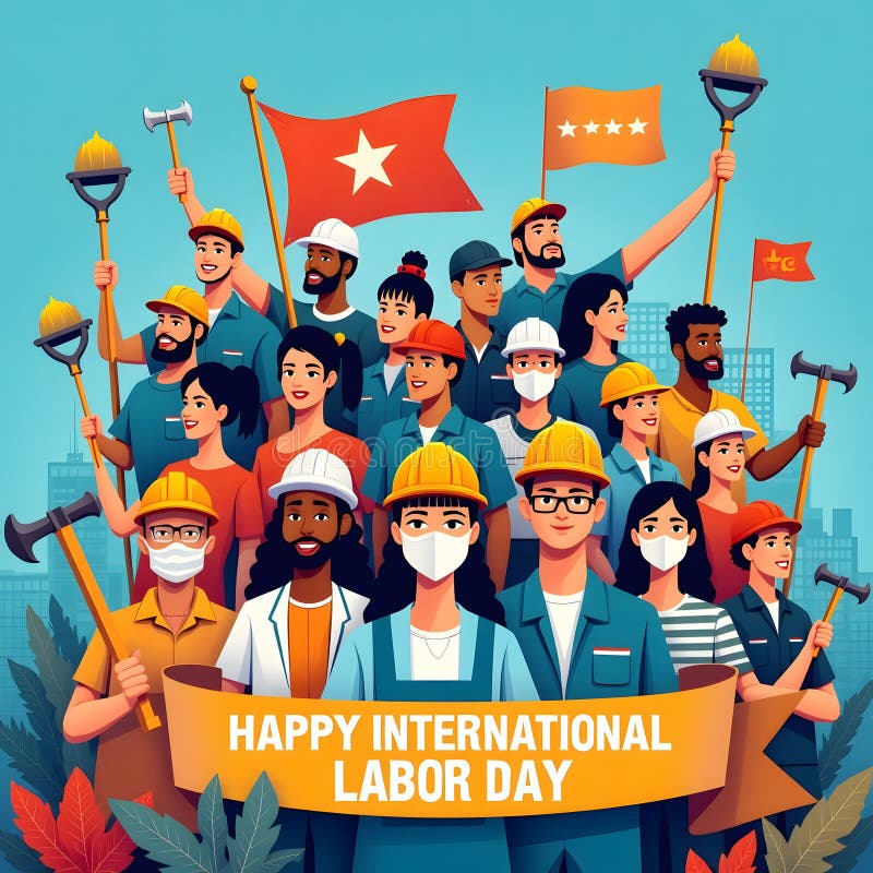 Flags and Signs on Labour Day May 1st Stock Illustration - Illustration ...