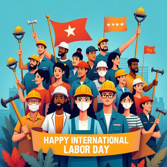 Flags and Signs on Labour Day May 1st Stock Illustration - Illustration ...