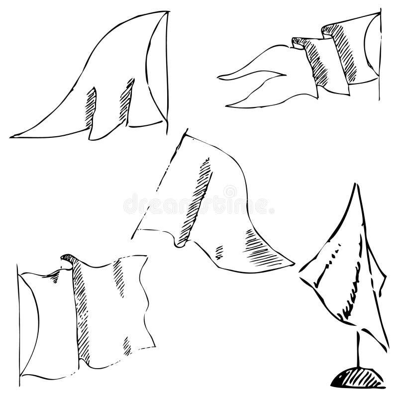 Flags Sketch. Pencil Drawing by Hand Stock Vector - Illustration of ...