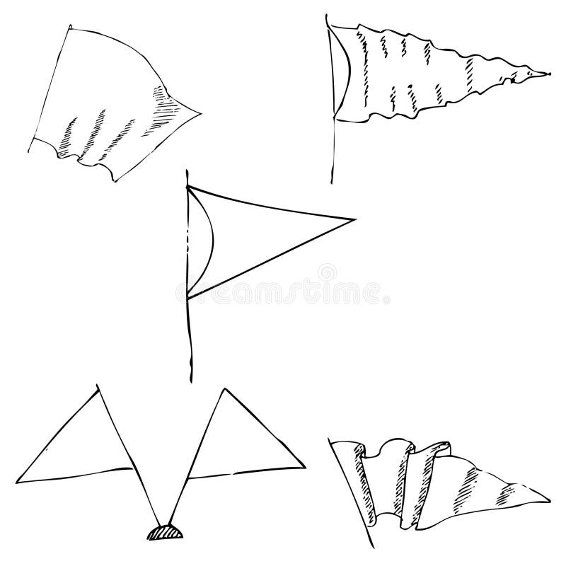 Flags Sketch. Pencil Drawing by Hand Stock Vector - Illustration of ...
