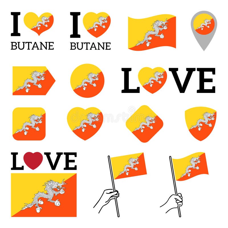 Flag of Butane. Set of Vector Flags. Stock Vector - Illustration of ...