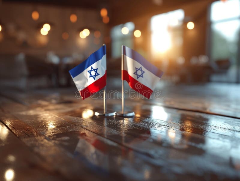 Flags on a Table in a Restaurant with Lights in the Background Stock ...