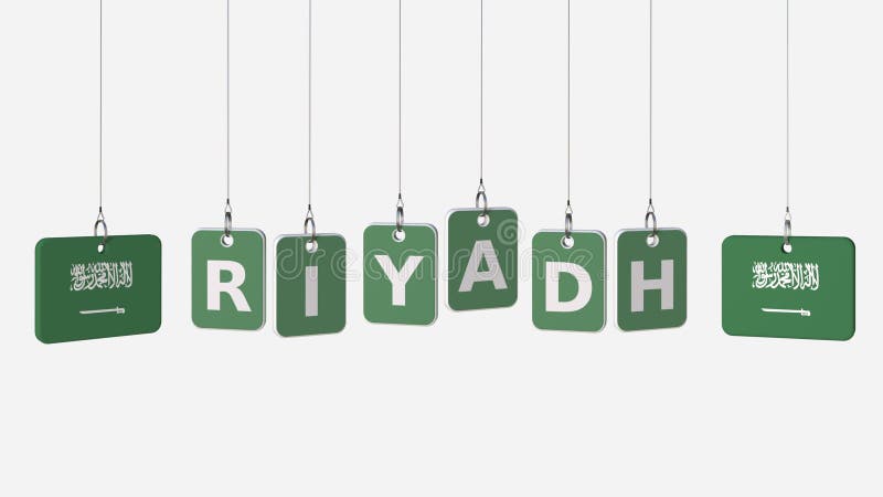 Tags Featuring Flags of SAUDI ARABIA and Riyadh Text. 3D Rendering ...