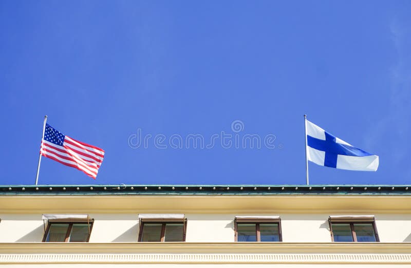 Flags on the Top of a Building Stock Image - Image of american ...
