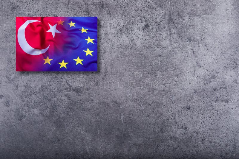 Flags of the Turkey and the European Union on Concrete Background Stock ...