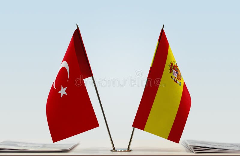 Flags of Turkey and Spain stock illustration. Illustration of cloth ...