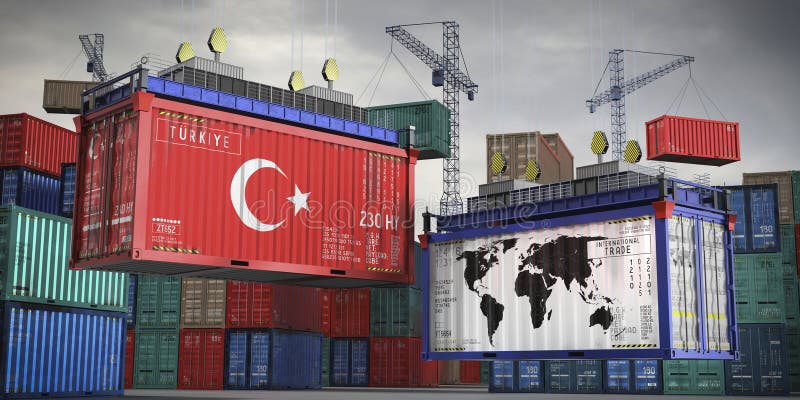 Flags of Turkey and World Map on Cargo Containers - International Trade ...