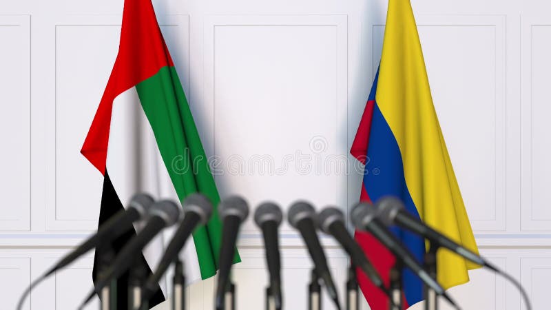 Flags of the UAE and Colombia at International Meeting or Conference ...