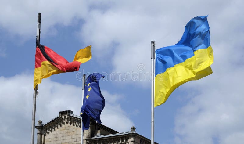 The Flags of Ukraine, Germany, and the EU Stock Image - Image of flags ...