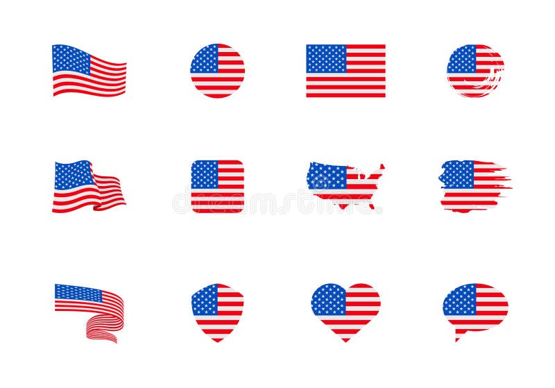 Flags of USA - Flat Collection. Flags of Different Shaped Twelve Flat ...