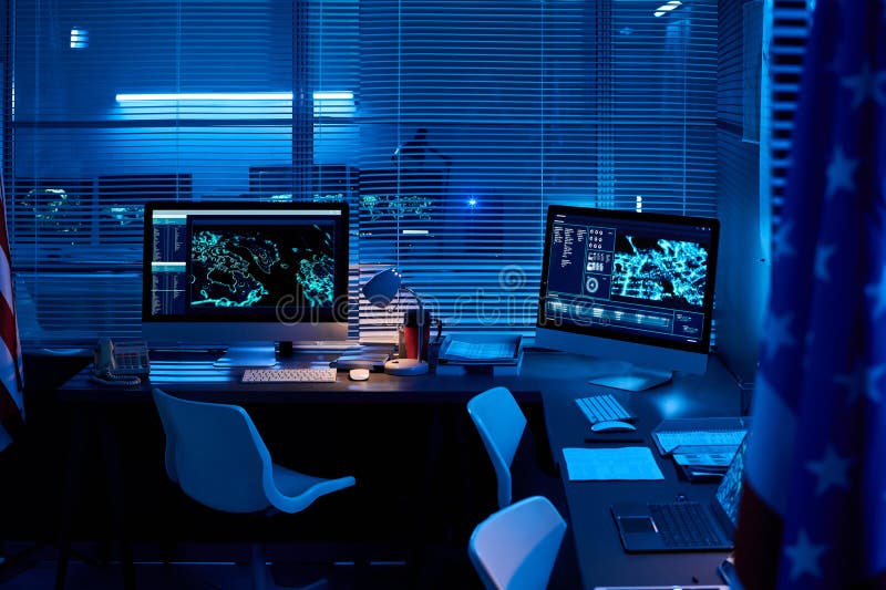 Flags of USA Surrounding Workplaces Stock Photo - Image of office ...