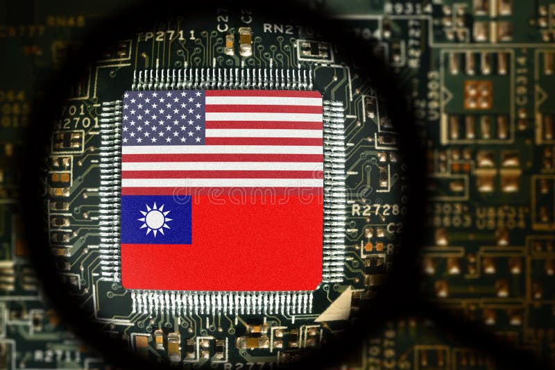 Flags of USA and Taiwan on a Processor. Computer Board with Chip Stock ...