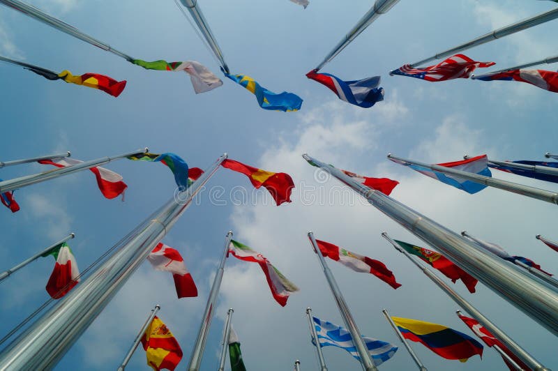 Flags of various colors stock image. Image of architecture - 91478505