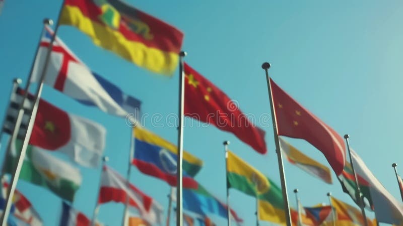 Flags of Various Nations Waving in the Wind Symbolizing Their Unified ...