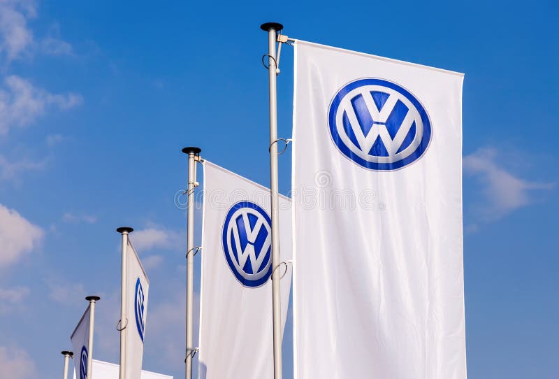 Volkswagen Flags Logo in the Commercial Vehicle Showroom. Editorial ...