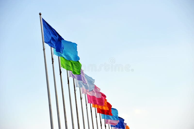 Flags in the wind stock image. Image of decorative, blue - 16003345